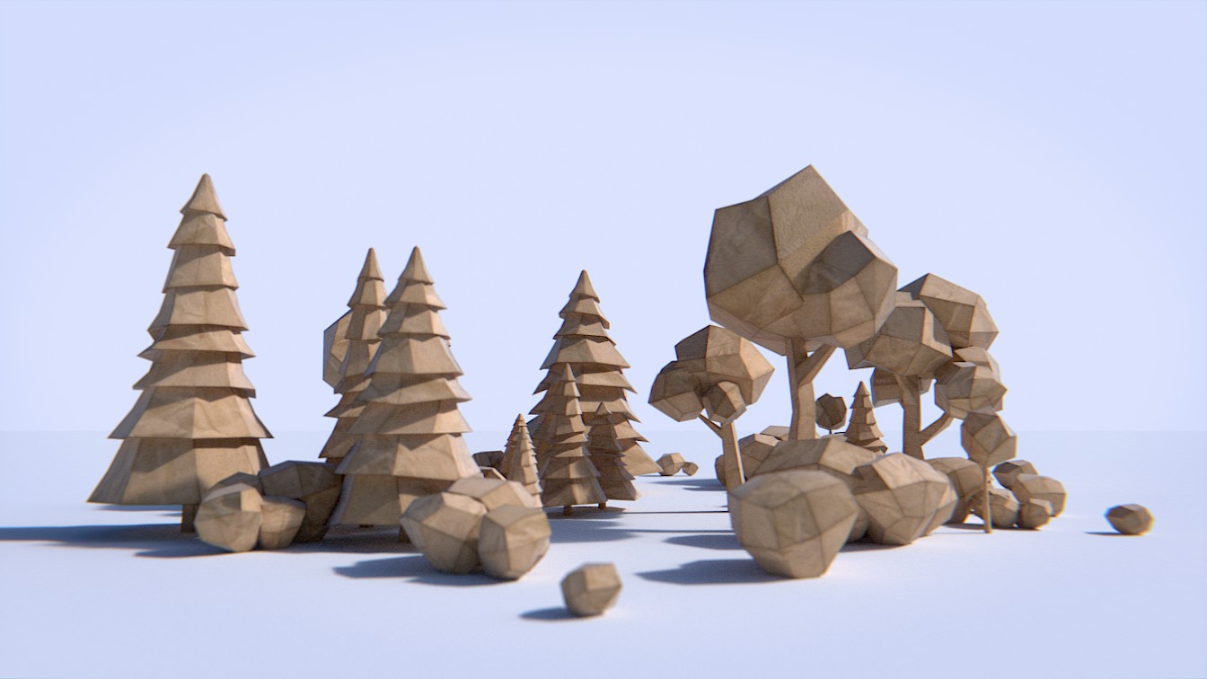 Paper Trees And Bushes, Paper Forest - 3D Asset Kit | BlenderNation Bazaar